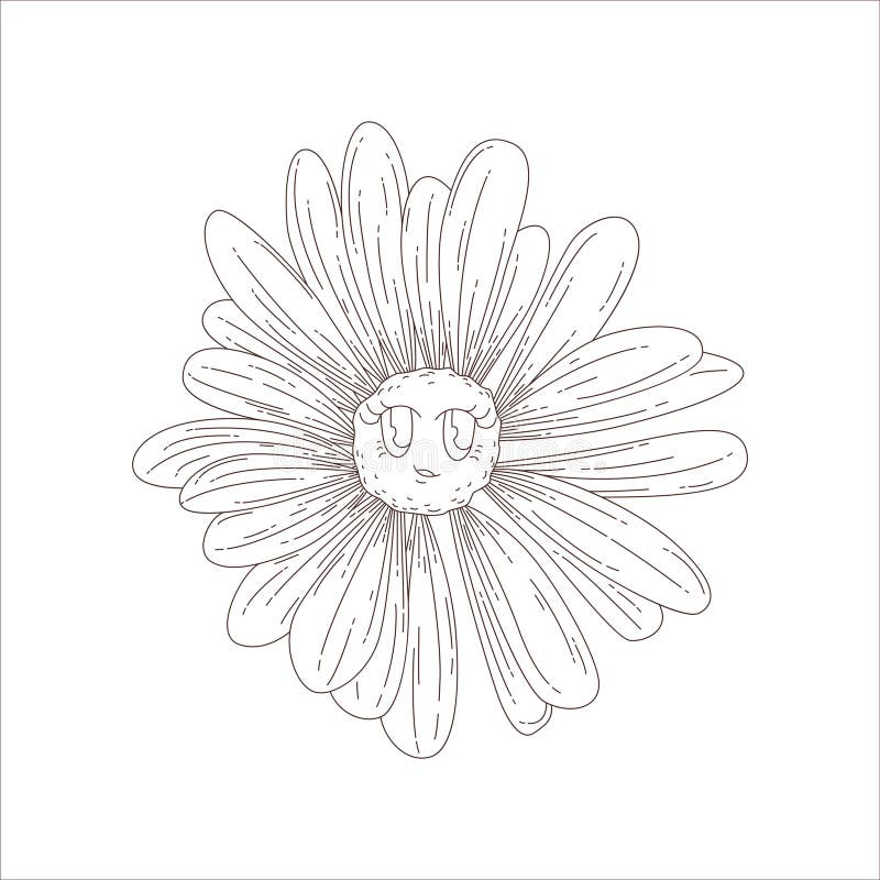 Groovy Funny Psychedelic Flower Character with Cute Shy Face Stock ...