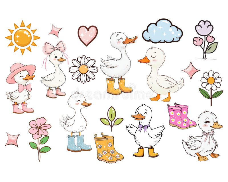 Groovy Goose Spring Garden Clipart Set Stock Illustration ...