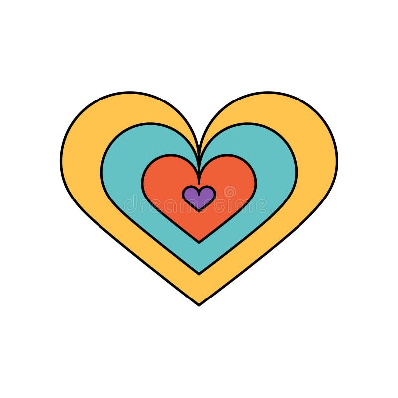 Groovy Heart with Frames of Different Colors with Hippie Vibe Stock ...