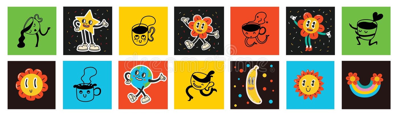 Groovy Retro Clipart Characters Stock Illustrations 444 Groovy Retro