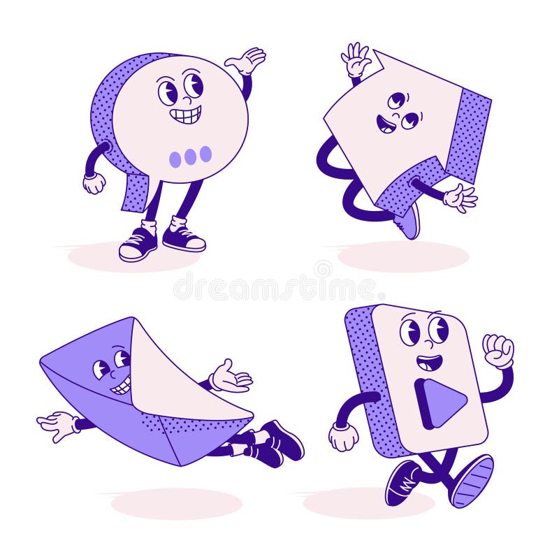 Groovy media icon set. stock vector. Illustration of contact - 323873058