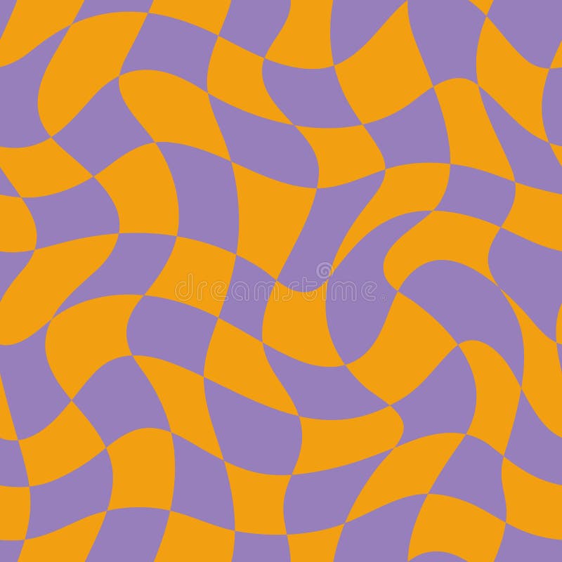Groovy Psychedelic Checkerboard Seamless Pattern. Purple and Orange ...