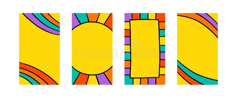 Groovy Psychedelic Frames in Hippie Style. Hand Drawn Retro Border ...