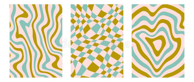Groovy Psychedelic Pattern Posters Set. Wavy Lines, Checkerboard and ...