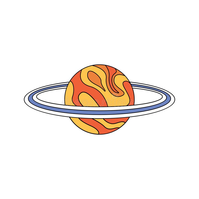 Groovy Psychedelic Planet Saturn with Ring, Yellow and Red Swirls Stock ...