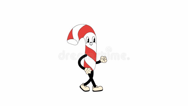 Groovy Retro Cartoon Candy Cane Walking Stock Video - Video of white ...