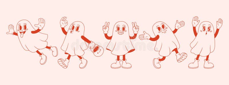 Groovy Retro Cartoon Ghosts Stock Vector - Illustration of ghost ...