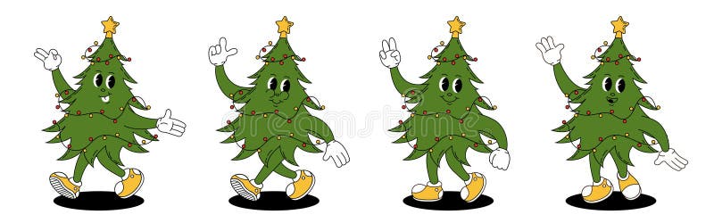 Groovy Retro Christmas Tree. Christmas Characters in Groovy Style ...