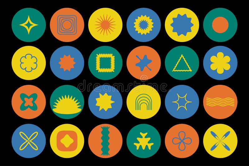 Groovy Retro Design Elements, Naive Playful Abstract Shapes Sticker ...