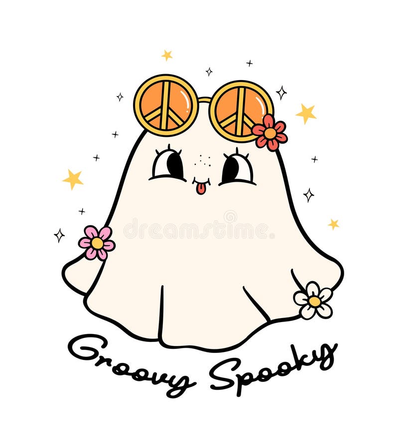Groovy Retro Halloween Ghost Spooky Cute Lined Doodle Greeting Card ...
