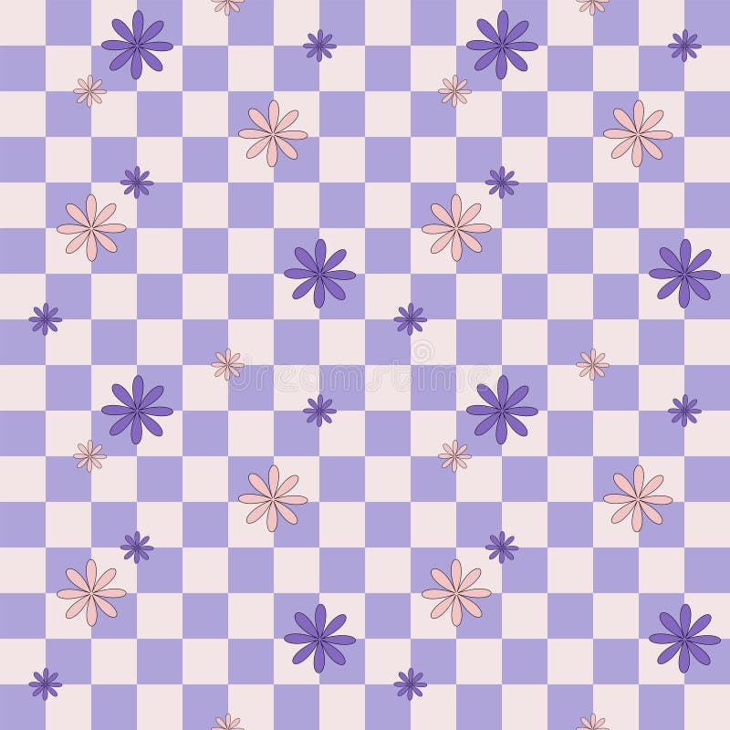 Groovy Retro Seamless Pattern. Flowers Ornament on Checkered Background ...