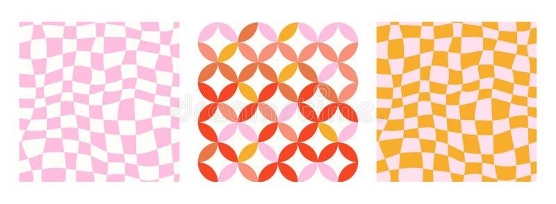 Groovy Retro Seamless Pattern Set. Stock Vector - Illustration of happy ...