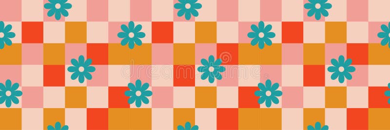 Groovy Seamless Pattern with Daisies and Chess Stock Vector - Illustration of design, kids ...
