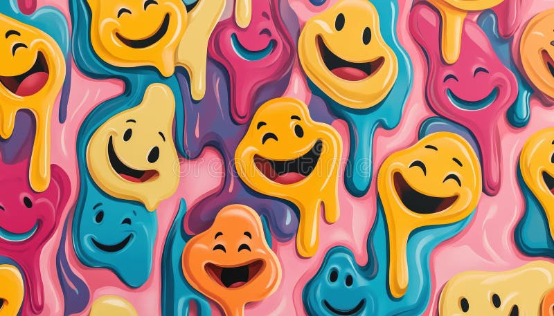Groovy Seamless Pattern Featuring Melted Smiley Faces with a 1970s ...