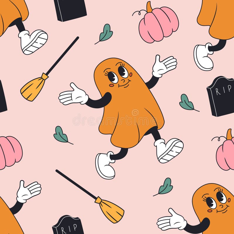 Groovy Seamless Pattern with Ghost Stock Vector - Illustration of ...
