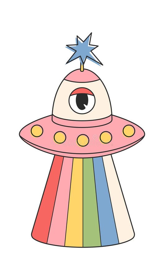 Groovy Space Rocket Rainbow Launch Stock Illustration - Illustration of ...