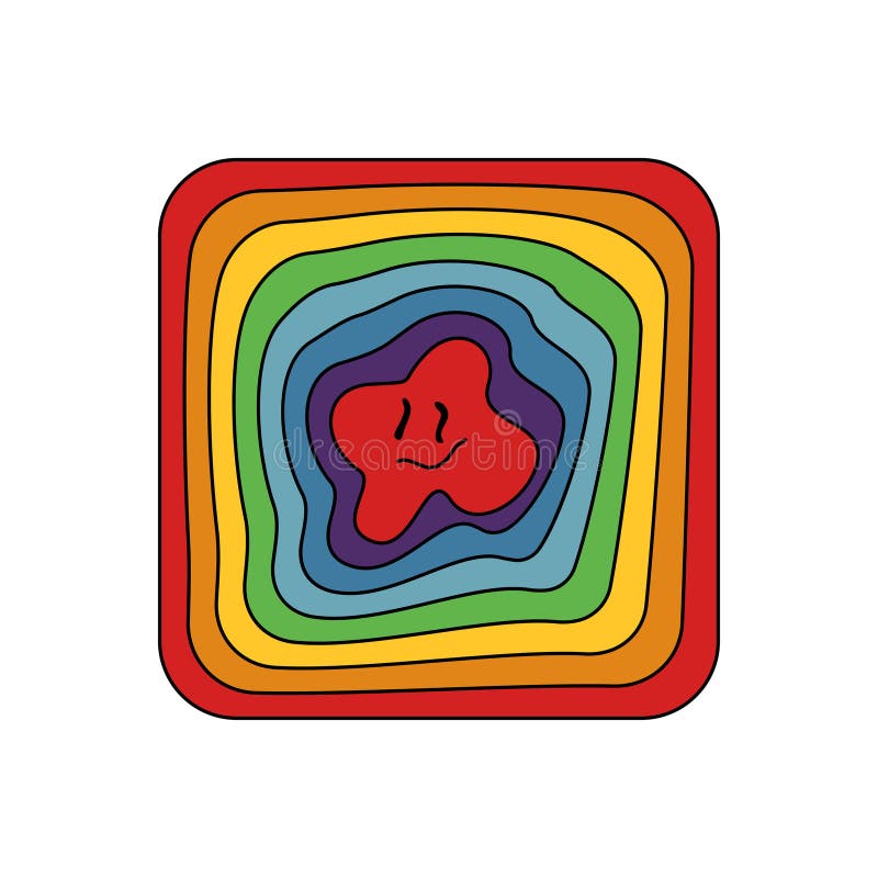 Groovy Sticker of Square Shape with Lines of Psychedelic Rainbow ...