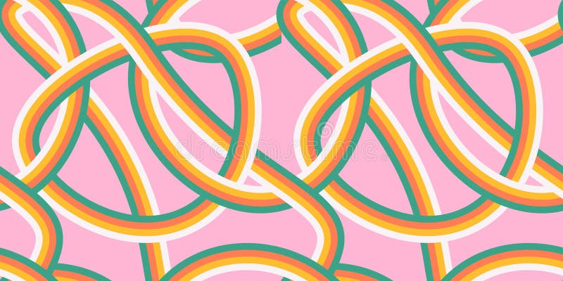 Groovy Tangled Loops Seamless Pattern. Psychedelic Curved Vector ...