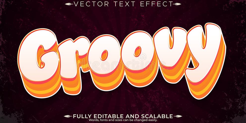 Groovy Text Effect, Editable Vintage and Retro Text Style Stock Vector ...