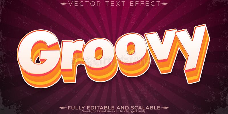 Groovy Text Effect, Editable Vintage and Retro Text Style Stock Vector ...