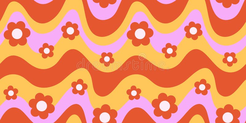 Pink Groovy Retro Daisy Flowers Background Stock Illustrations – 560 ...