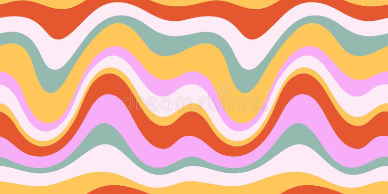 Groovy Waves Horizontal Background. Psychedelic Abstract Curves Vector ...