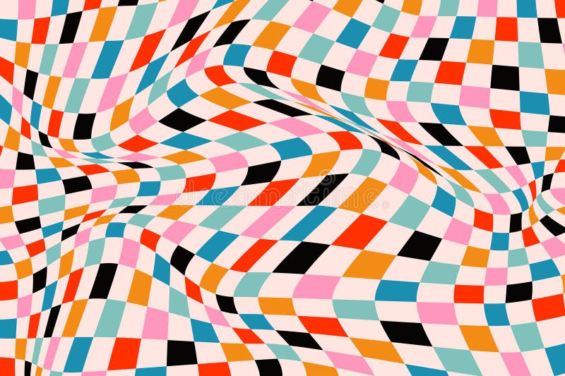 Groovy Wavy Checkered Pattern Background. Retro Style Vector Geometric ...