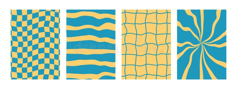 4 Groovy Y2K Patterns: Retro Checkerboard, Wavy Vector Background with ...