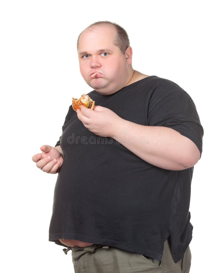 Gros Homme Mangeant Avidement L'hamburger Image stock - Image du ...