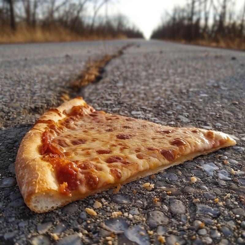 Gross-looking Cheese Pizza Casts a Shadow on a Road, Creating a Unique ...