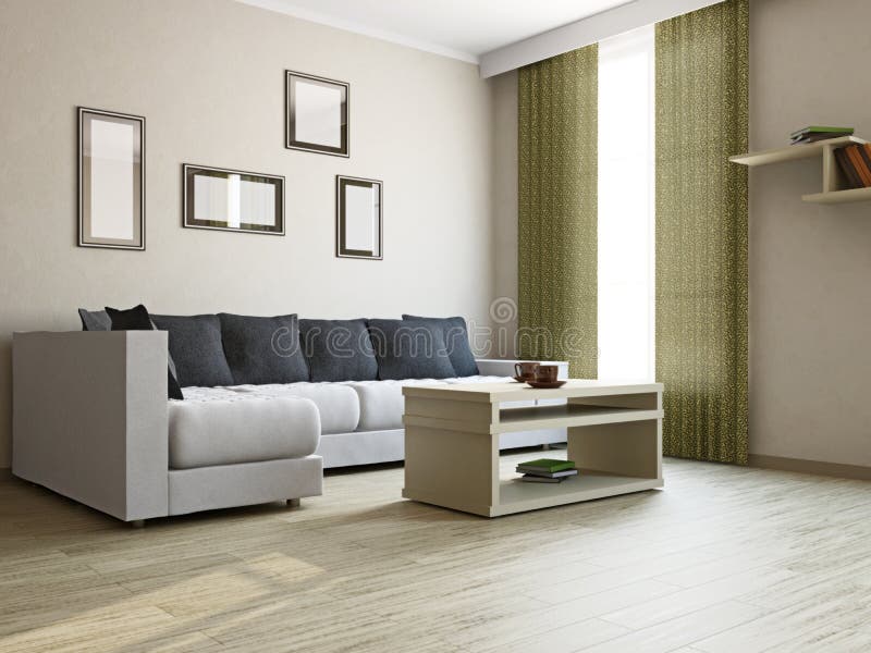 Grote bank in de woonkamer stock illustratie. Illustration of niemand ...