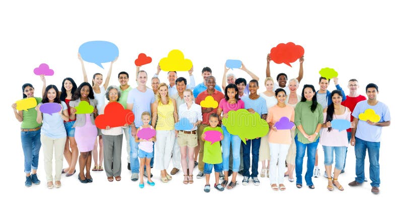 Grote Groep Mensen Met Toespraakbellen Stock Afbeelding - Image of ...