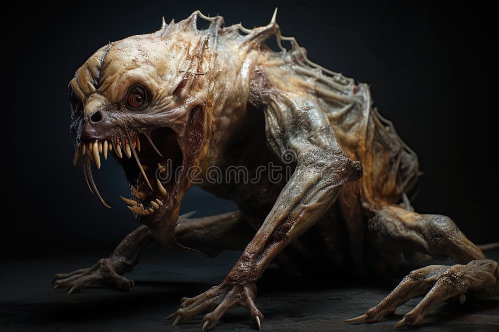 Grotesque Creature on Black Background Stock Illustration ...