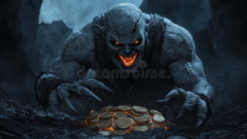 Grotesque Demon with Sharp Claws and Glowing Veins Guards Treasure ...