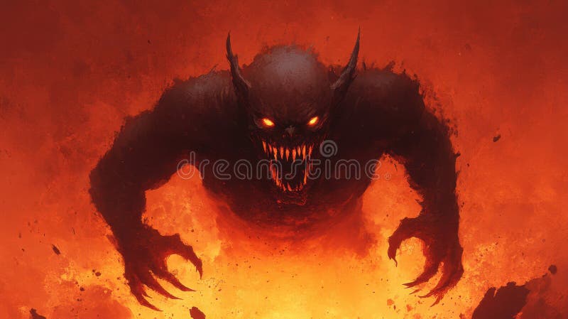 Grotesque Demon with Sharp Fangs and Jagged Claws Emerges Stock ...