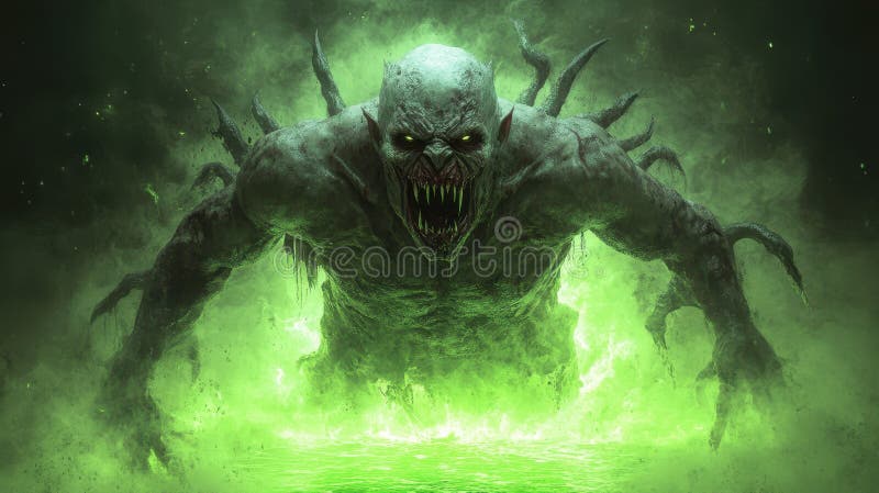 Grotesque Demon with Sharp Fangs and Multiple Arms Stock Illustration ...