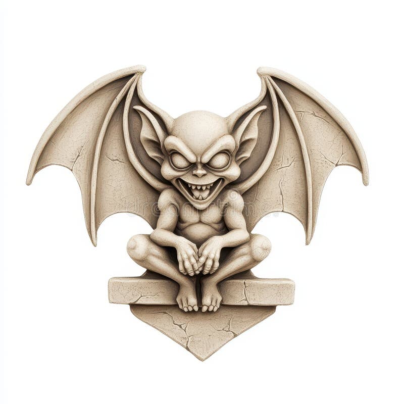 Gargoyle with Grotesque Expression Perched on a Stone Ledge in a Gothic ...