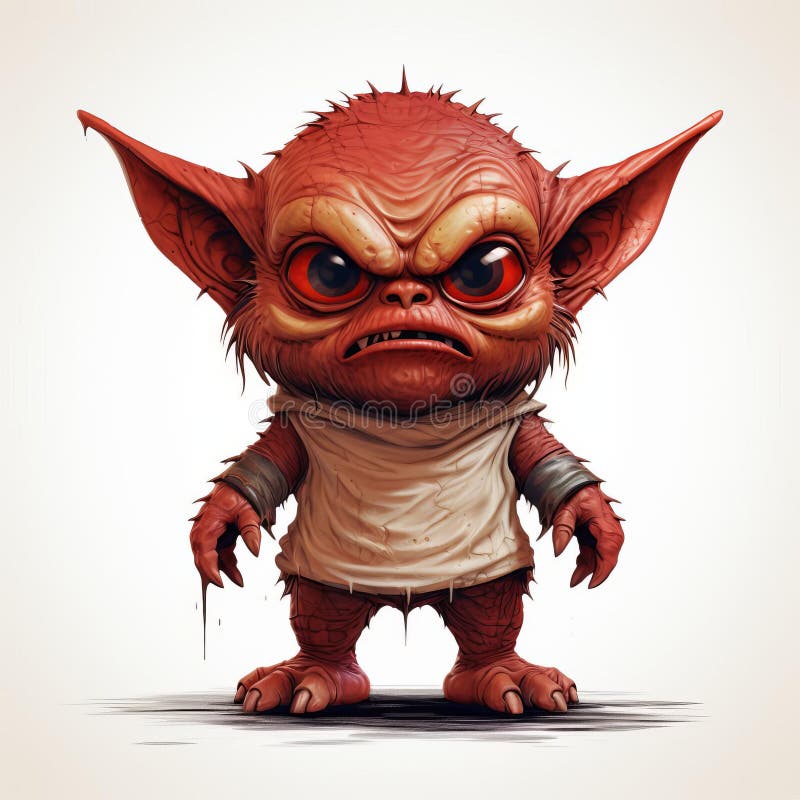 Grotesque Red Imp with Menacing Expression in White Background Stock ...