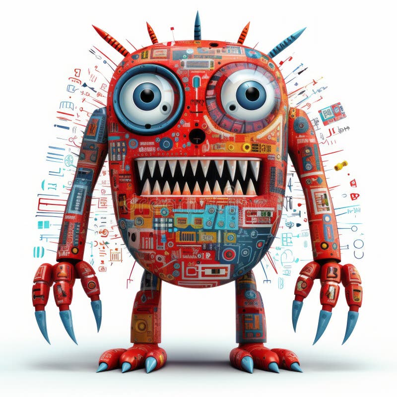 Grotesque Red Robot Monster with Electronic Pieces - Highly Detailed ...