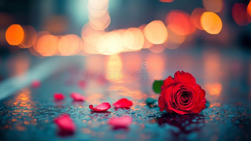 On the Ground, Amidst the Rain, Sat a Solitary Red Rose Stock Image ...