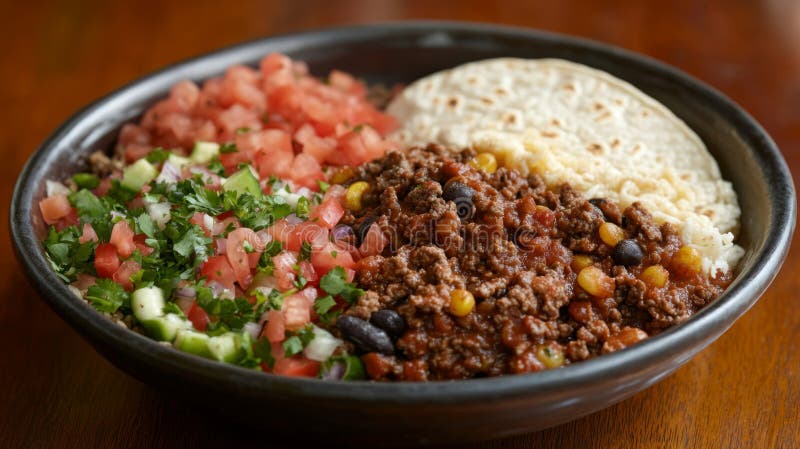 Ground Beef Chili Bowl with Rice and Vegetables Stock Illustration ...