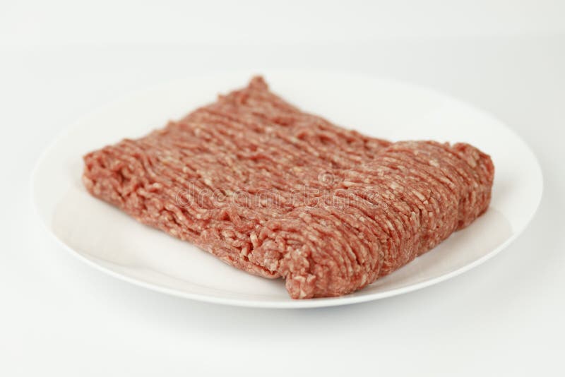 Ground Beef on a White Plate, Fresh Minced Meat Stock Image - Image of ...