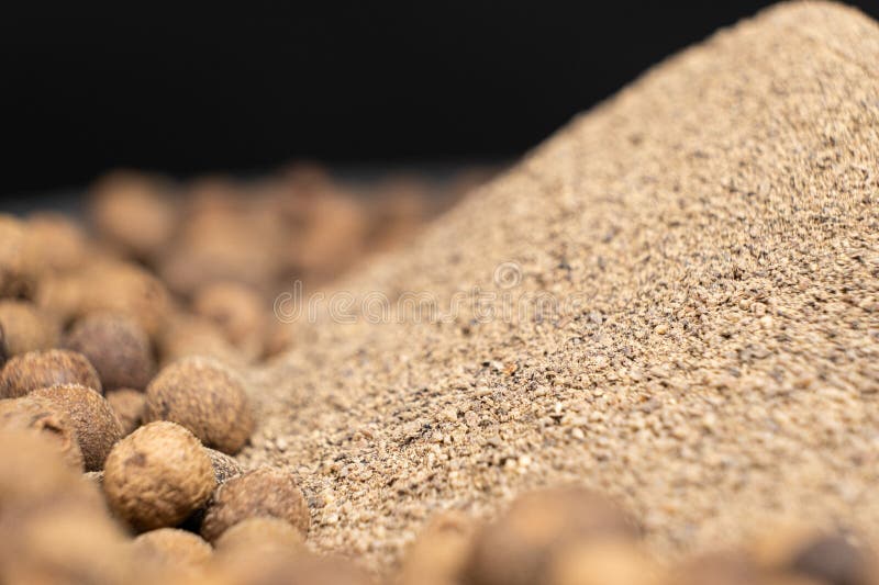 Ground Black Pepper and Peppercorns Close-up. Stock Image - Image of ...