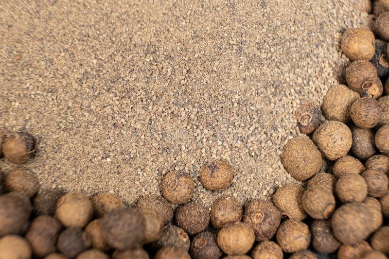 Ground Black Pepper and Peppercorns Close-up, Top View Stock Image ...
