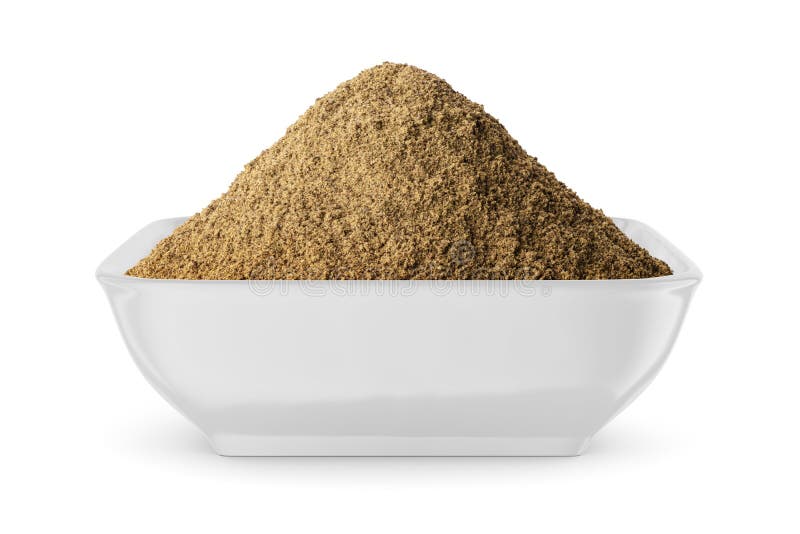 Ground Black Pepper in White Bowl Isolated on White. Front View Stock ...