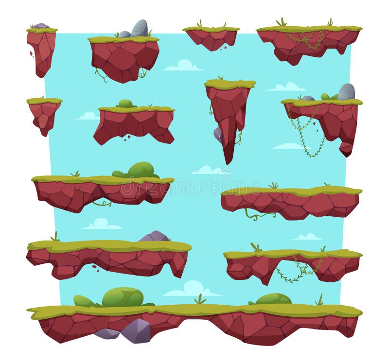 Ground with Bushes. Game Cartoon Assets of Ground Landscapes Different ...