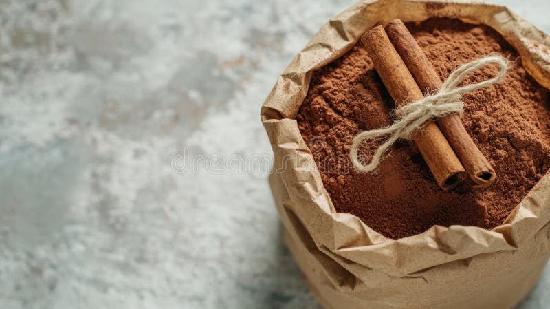 Ground Cinnamon in Paper Bag with Cinnamon Stick Tied with String ...
