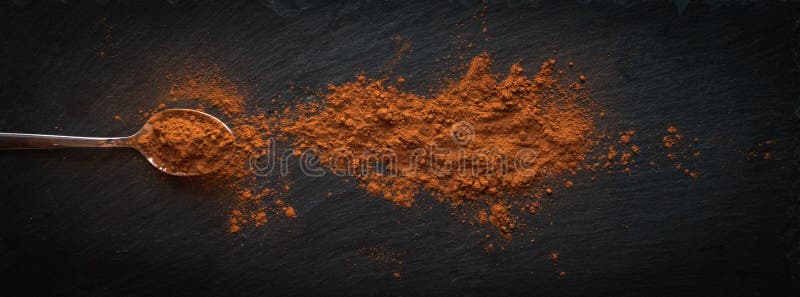 Ground Cinnamon in Teaspoon on Dark Background, Top View, Text Space ...