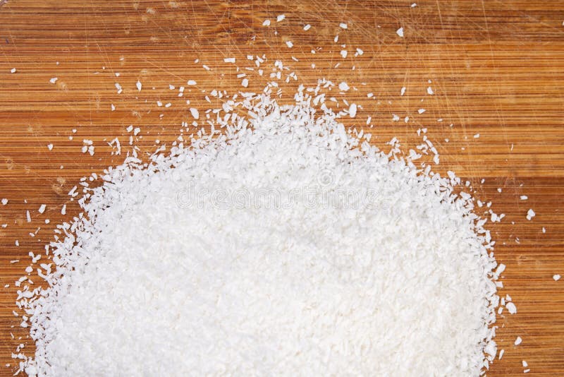 Ground Coconut on the Wooden Kitchen Board Stock Image - Image of ...
