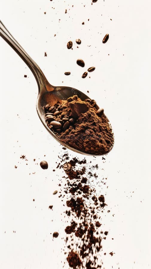 Ground Coffee and Beans Falling from Spoon. Generative Ai Stock ...